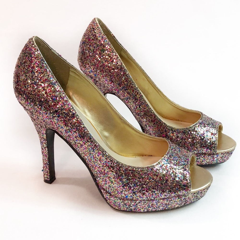 Candies Pink Gold Glitter Sparkle Heels Pumps Prom - Gem